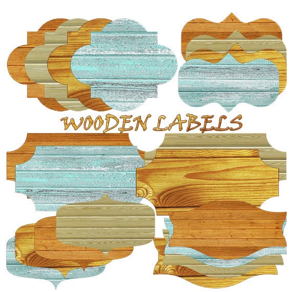 Wooden scrapbook labels clipart: wood scrapbook tags frames