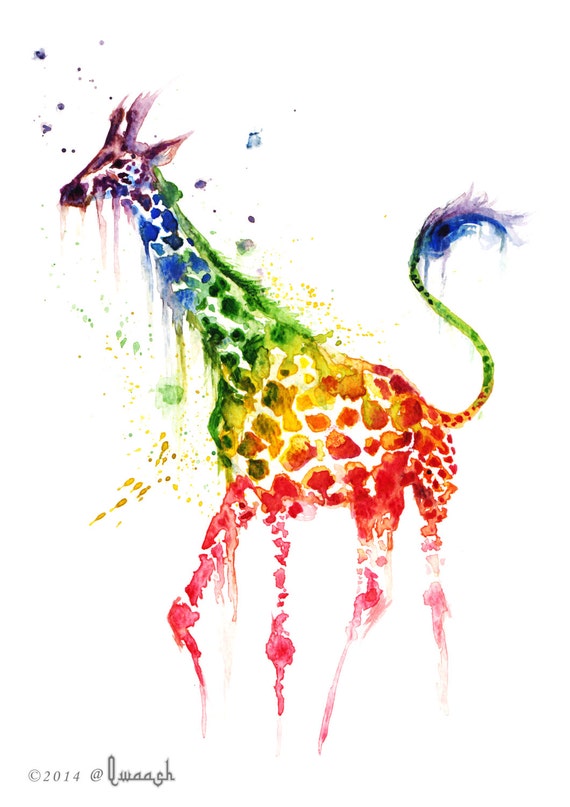 Rainbow Giraffe Print from watercolor painting