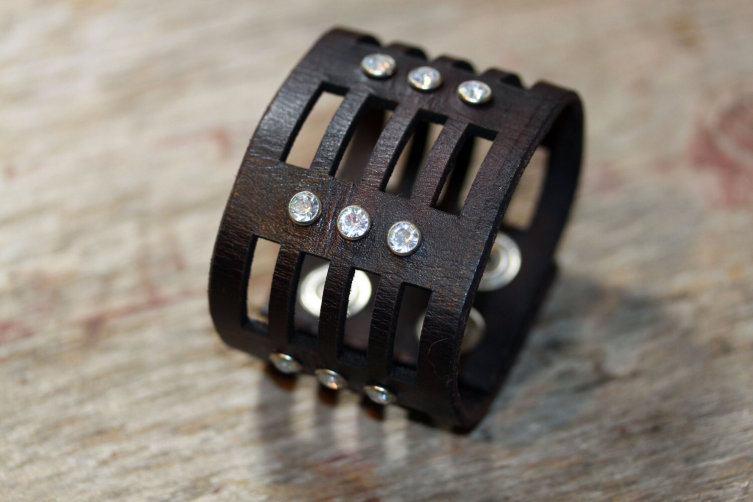 Leather Cuff Laser cut with Bling – amysartwear