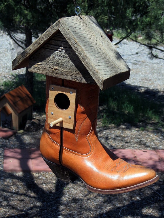 03BH Cowboy Boot Bird Hous in Golden Brown