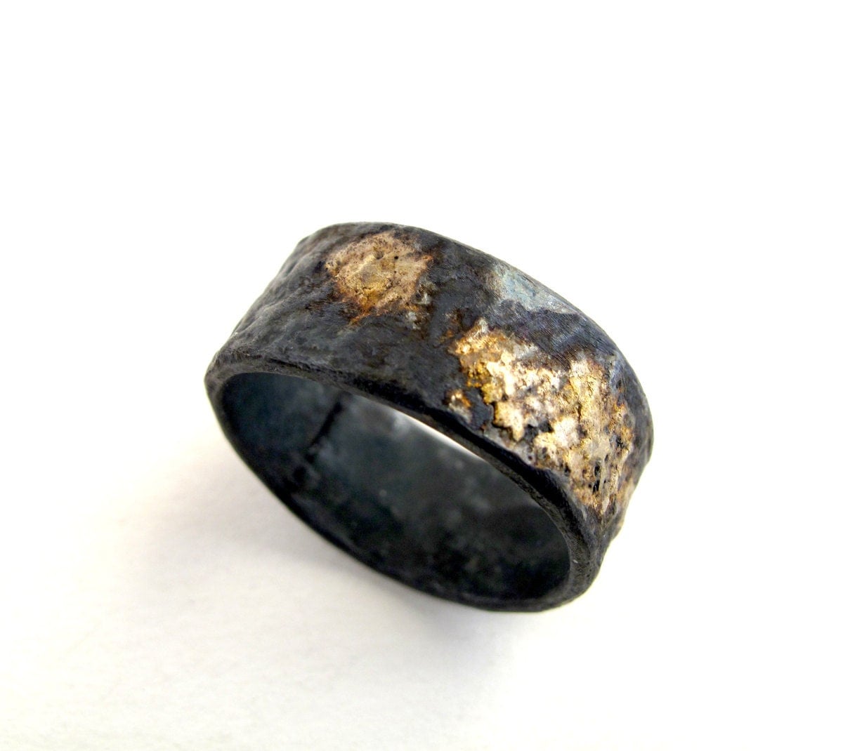 For Men Gold And Silver Ring Oxidized Silver With 18kt Gold