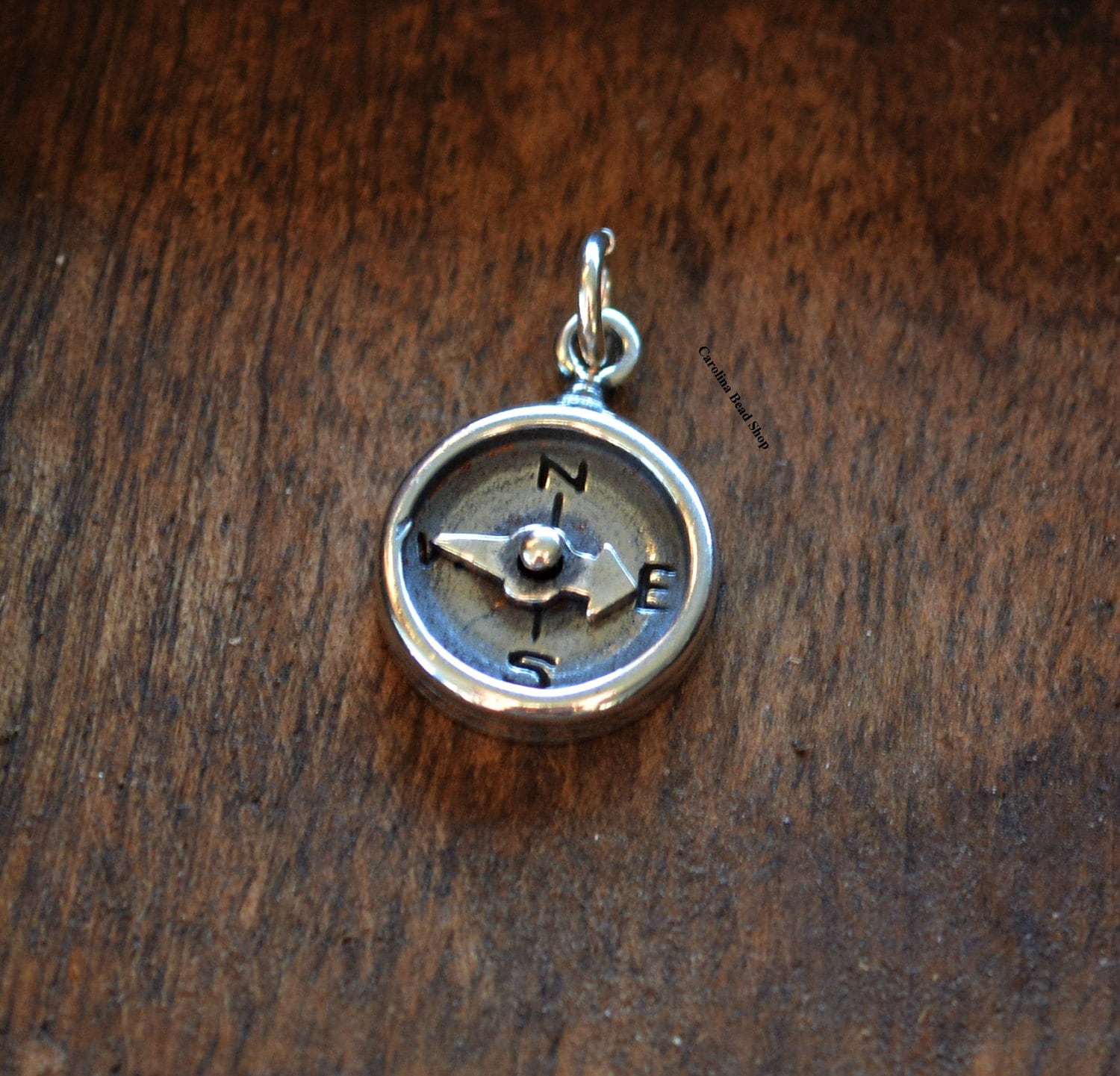 Oxidized Sterling Silver Compass Charm Navy by carolinabeadshop