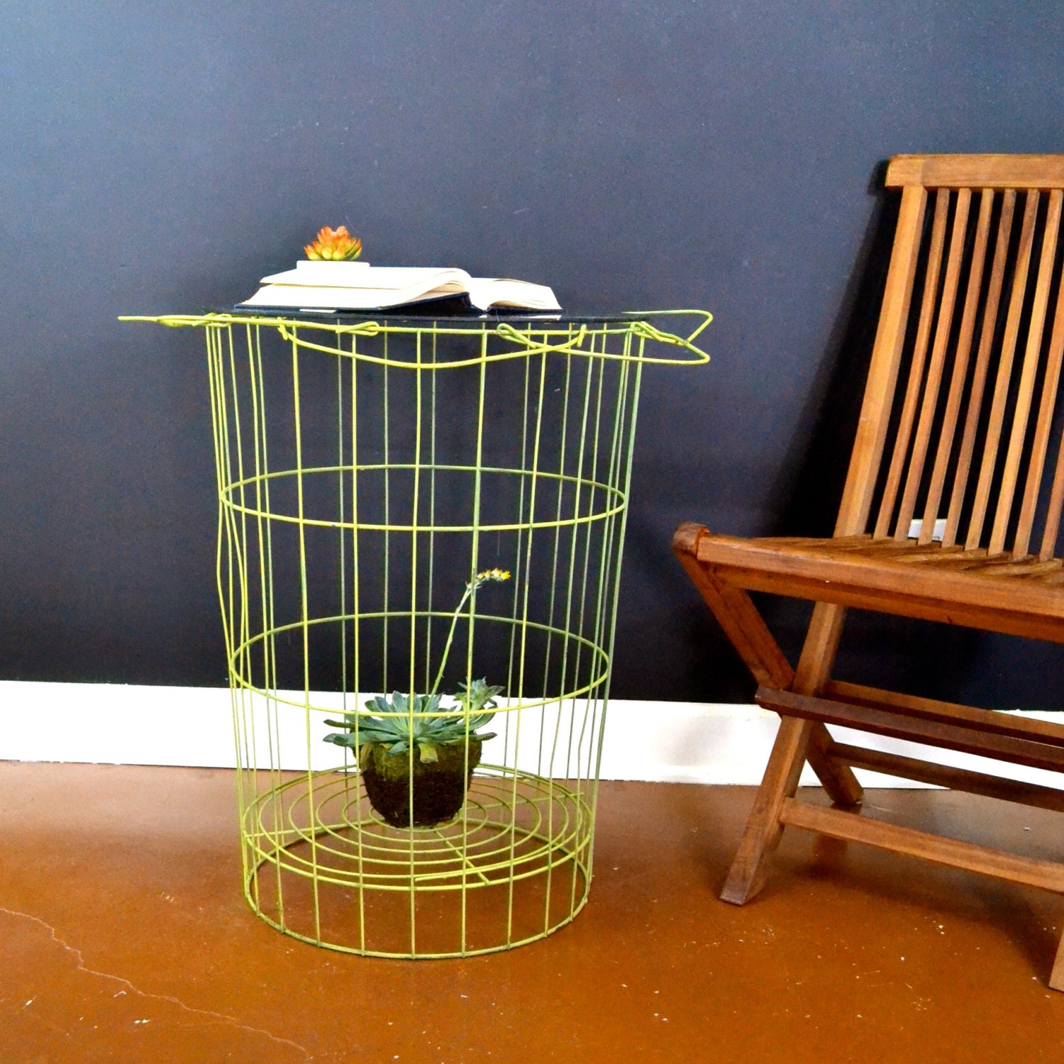 Vintage Laundry Wire Basket Table, Green Wire Table, Repurposed Laundry ...