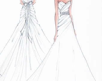Custom Wedding Gown Illustration FRONT and BACK