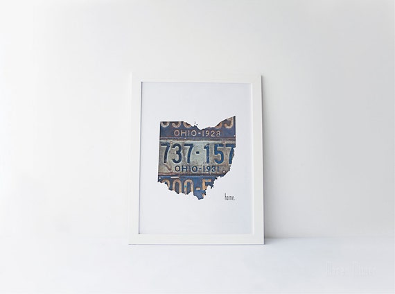 Ohio Home Print Ohio State Outline Art Vintage by TheTinOwl