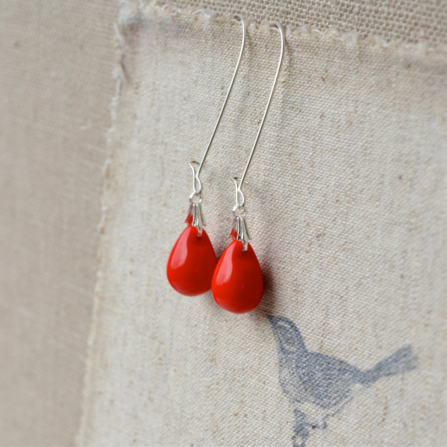 Bright Red Earrings Red Dangle Earrings Long Red Earrings