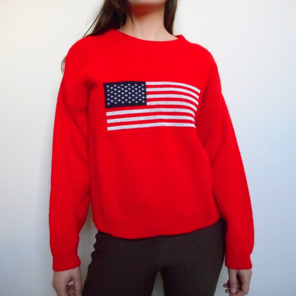 Vintage American Flag Sweater // Bright Red // Unisex