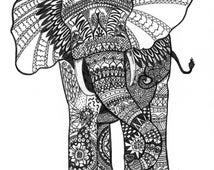 Zentangle Elephant Ink Print