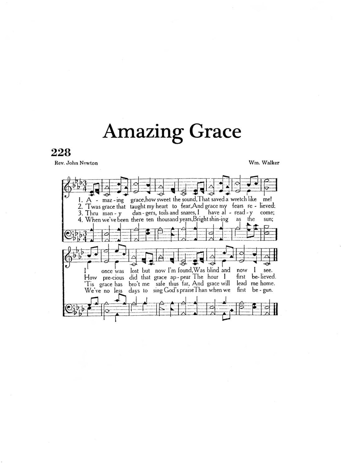 Amazing Grace Christian Hymn Digital Sheet Music Non Script