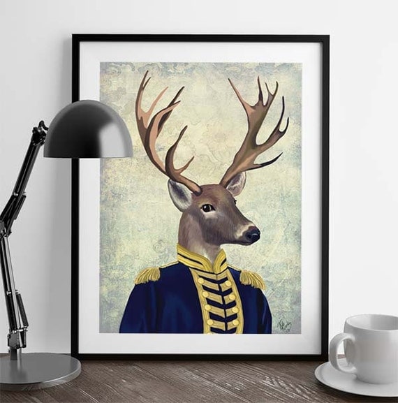 Captain Deer Military Style Deer illustration Deer print