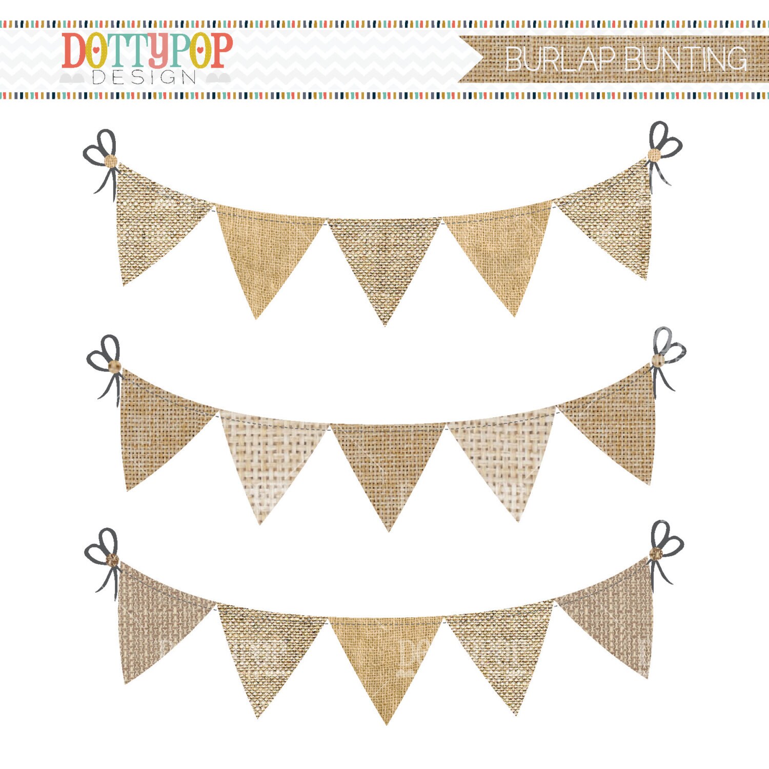 Burlap texture Bunting Clipart Set Commercial by DottyPopDesign
