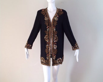Vintage 80s PURE SILK Trophy Jacket ~ Black Avant Garde Drape Evening ...