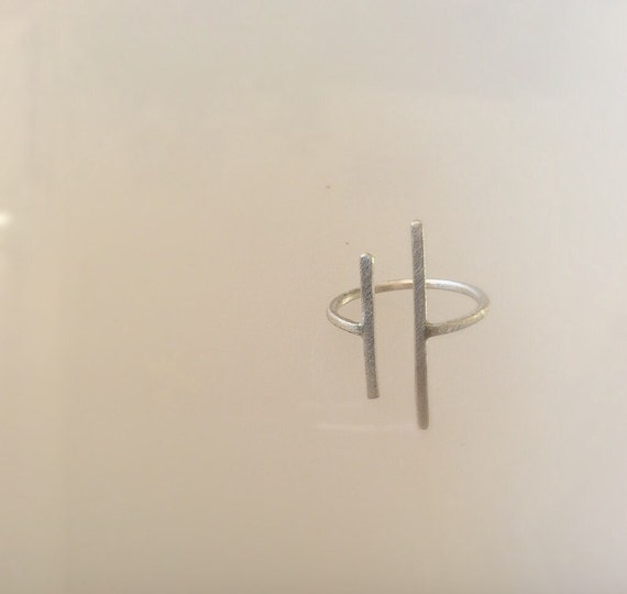 parallel bar ring, parallel ring, long silver bar ring, sterling silver ring, open ring, modern ...
