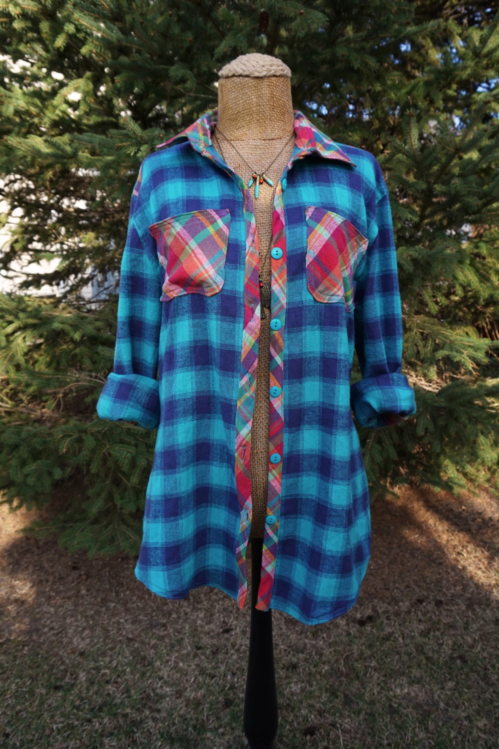 RESERVED FOR ALICIA: Oversized Multi Colored Flannel Shirt