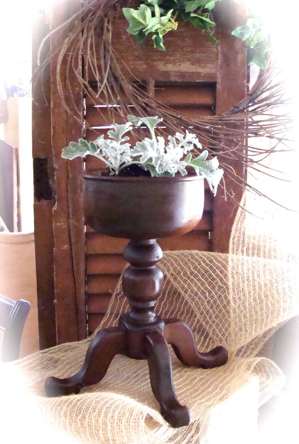 Vintage Wood Compote Pedestal FootedServingPiece for NutsFruit ...