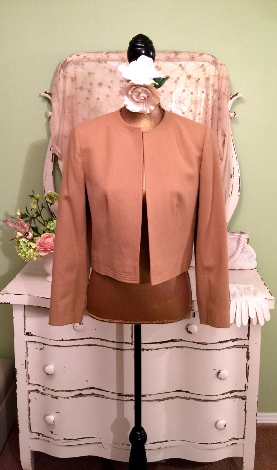 Vintage Pendleton Jacket, Tan Wool Coat, Fitted Wool Jacket, Short Crop ...