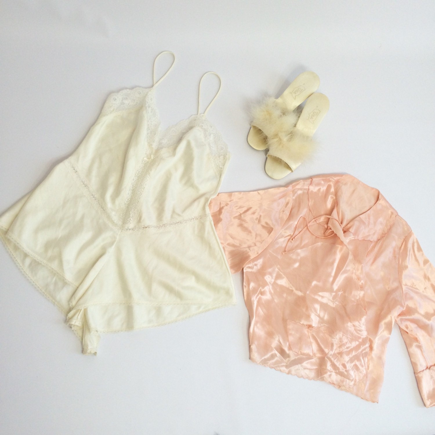 70s Silky Romper Teddy Short Step In White Nightie Lingerie Sexy ...