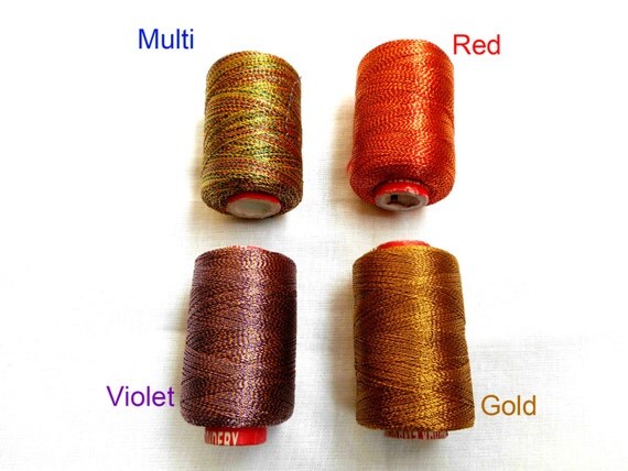 Art Silk Thread twisted with gold Spools Neem by IndiaTradition
