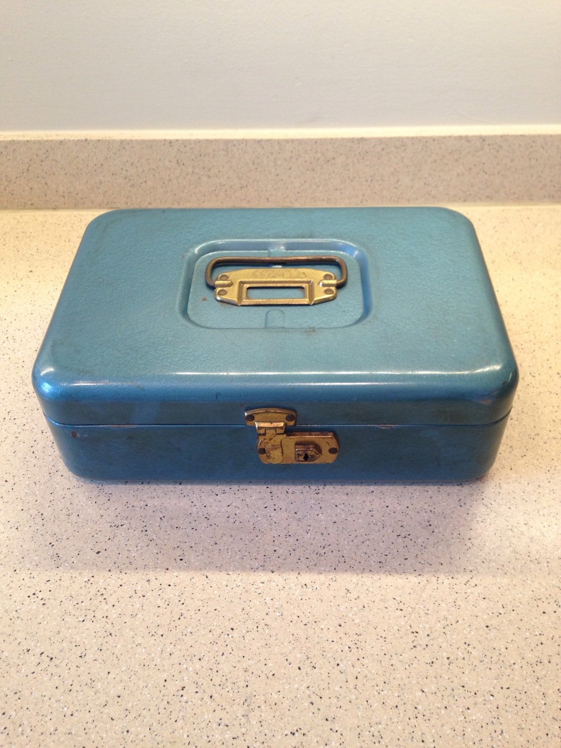 Vintage Metal Blue Metallic Filing Box with Brass Hardware – Another ...