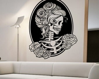 Day of the Dead Wall Decal ROSES GIRL Vinyl Sticker Art Decor