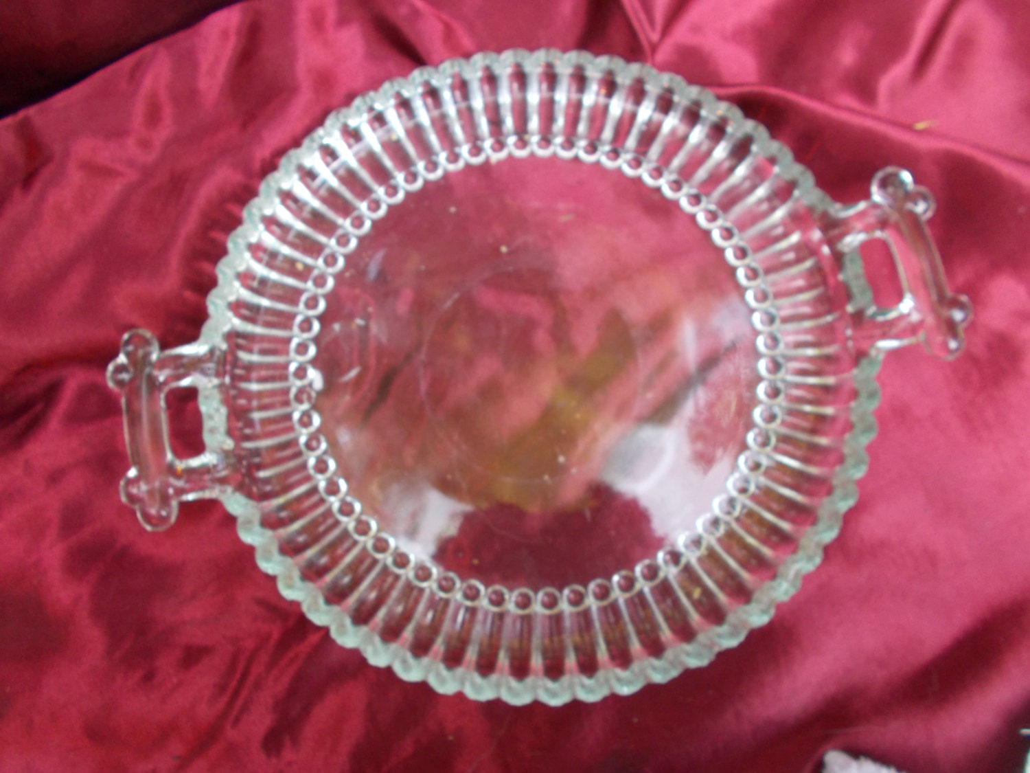 Vintage Round Glass Serving Platter with Handles 9″ Diameter, Post WW2 ...