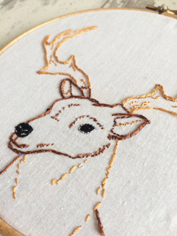 Woodland Animal Stag Deer Hand Stitched Embroidery Hoop Art