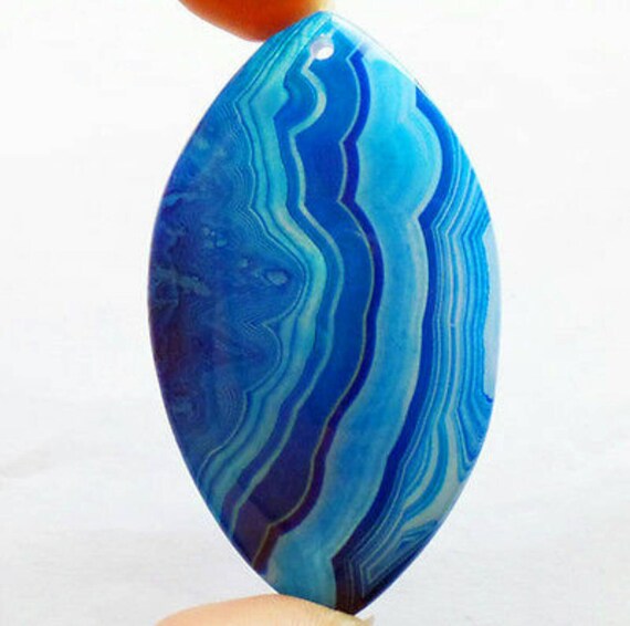 Gorgeous Blue Agate Striped Gemstone Pendant 56x33x6mm