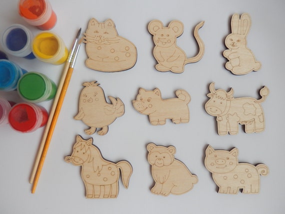 9 Animal Wood Craft Shapes for Coloring.Handmade Craft