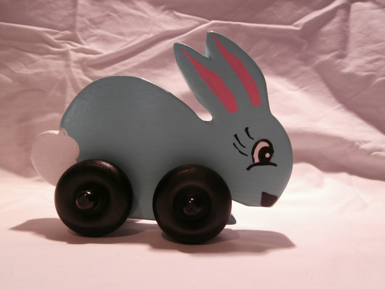 Rabbit on wheels wooden toy push pull wood animal rolls