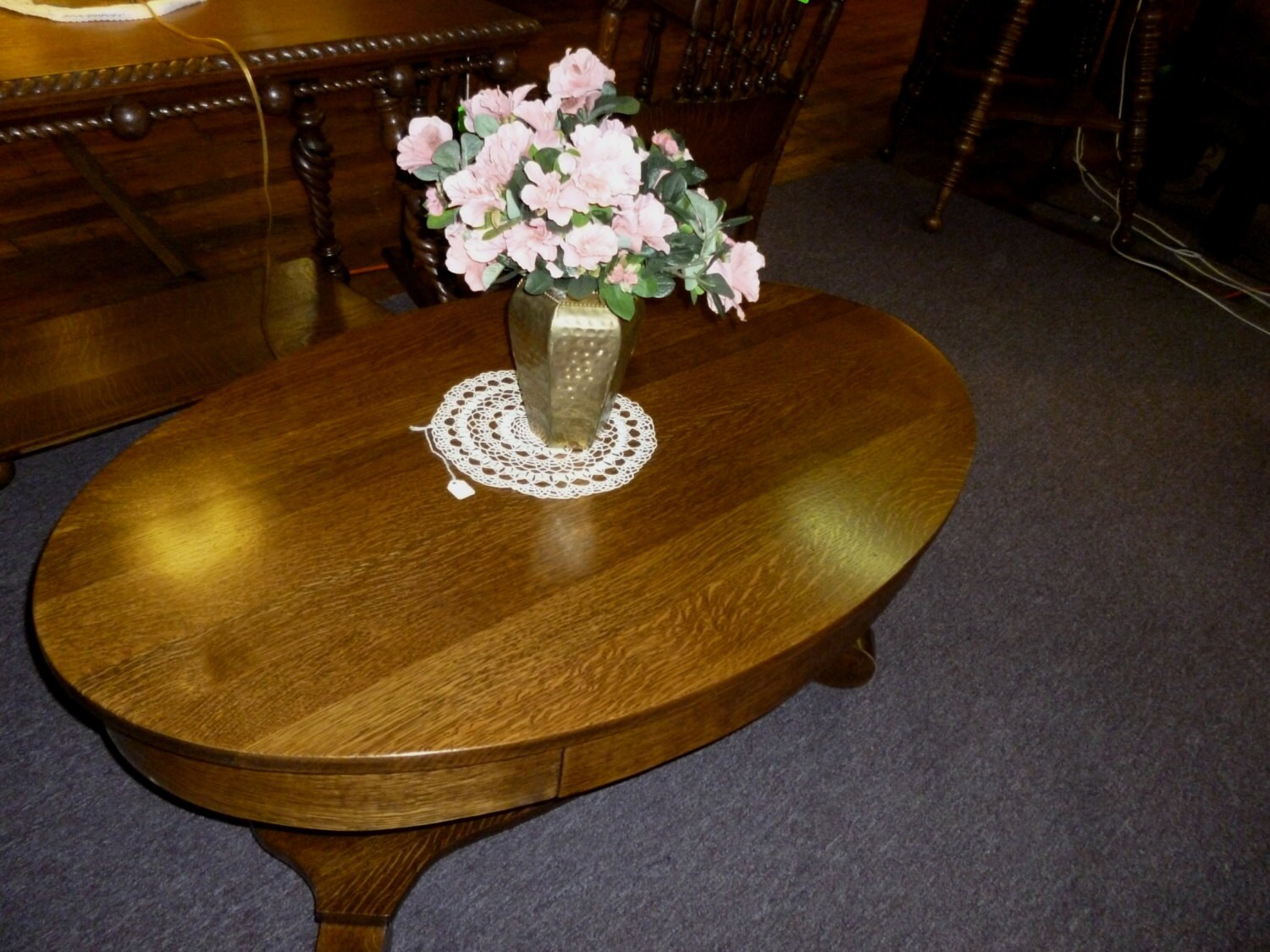 Antique OAK Table Library Coffee Solid top Refinished Restored w ...