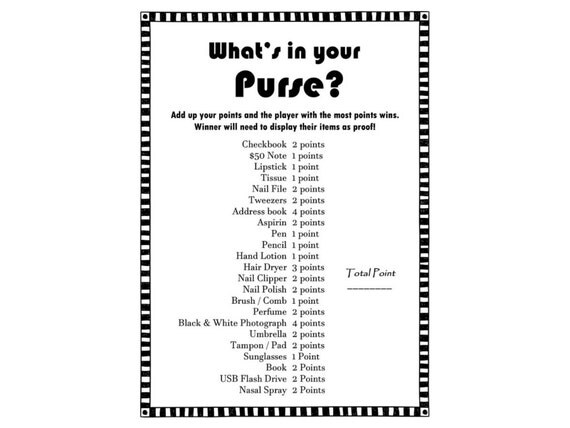 What's in your Purse Purse Hunt Black White by MagicalPrintable