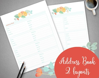 Items similar to Printable Address Book PDF, Contact Tracker, Instant ...