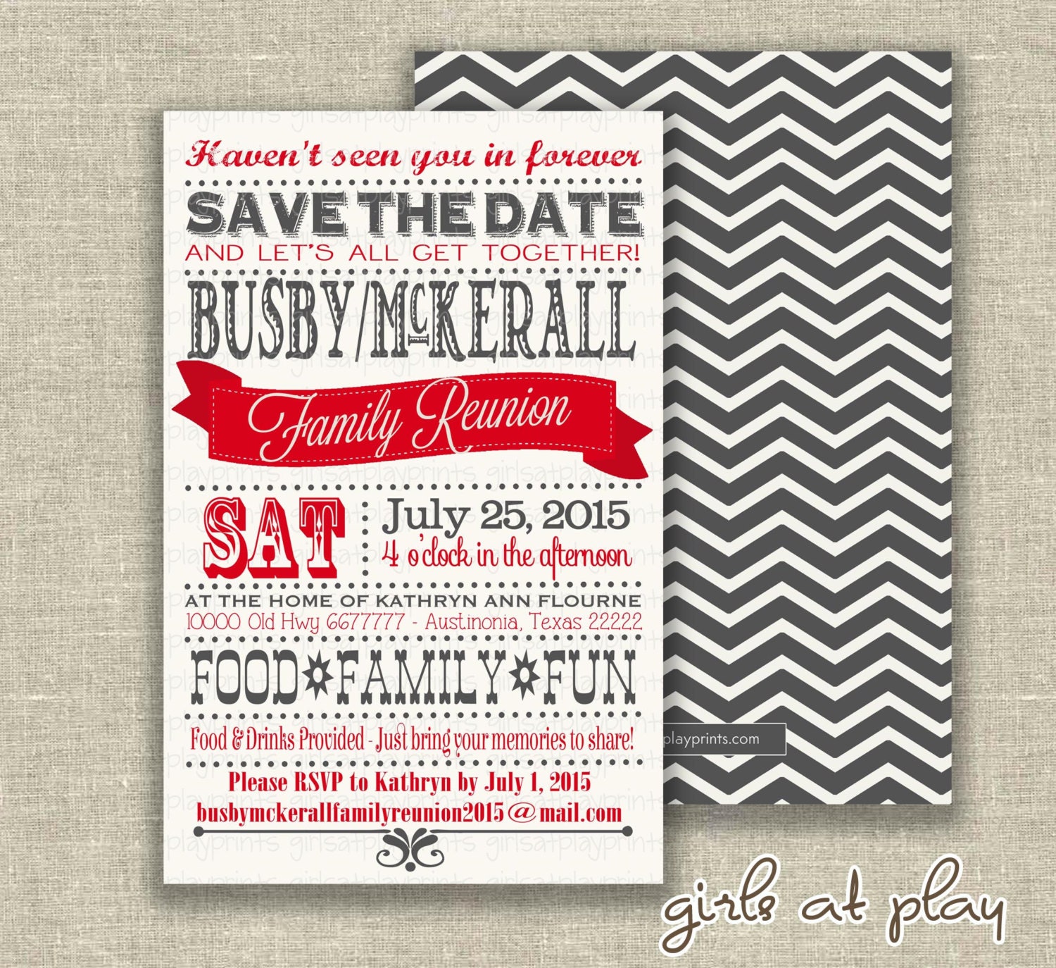 Family Reunion Invitation Save The Date Picnic Red by girlsatplay