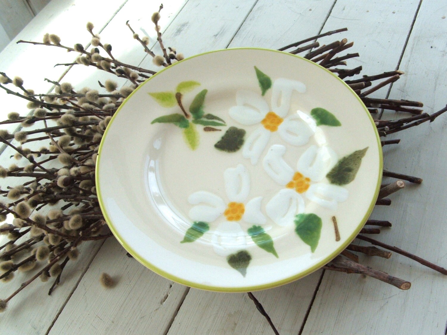 Decorative Ceramic Plate with Magnolia by lookonmytreasures