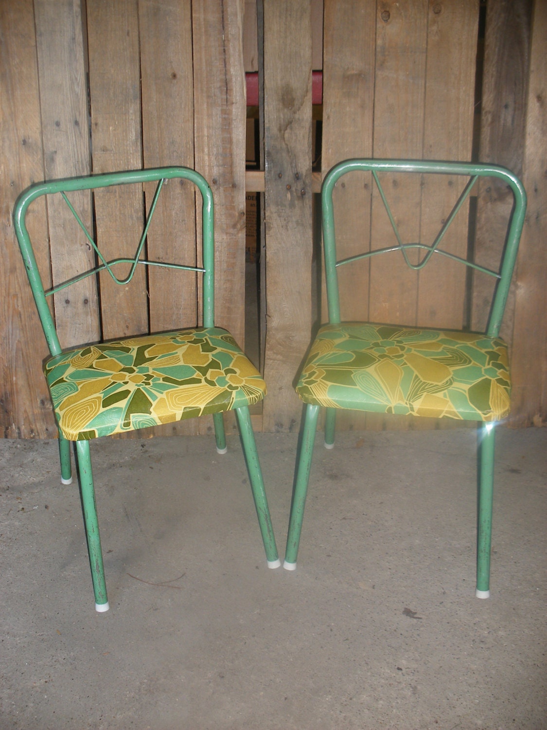 Vintage Green Metal Small Childrens Chairs with Padded Seats Matching ...