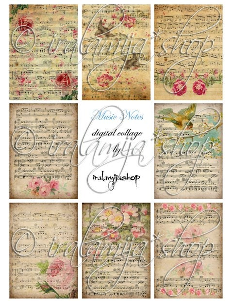 SALE MUSIC NOTES collage Digital Images printable download
