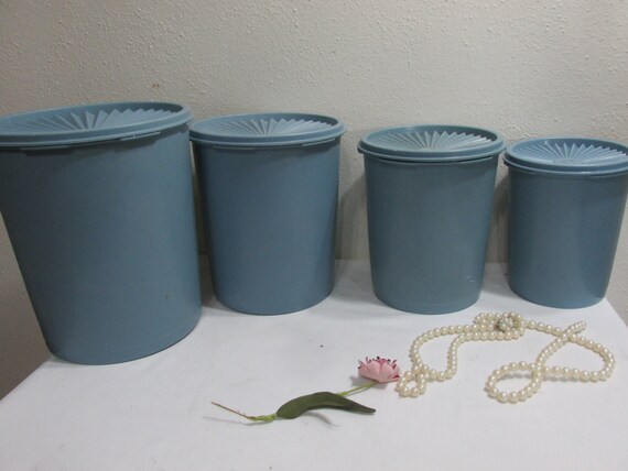 Tupperware Canisters Set of 4 Blue with Servalier Lids Read