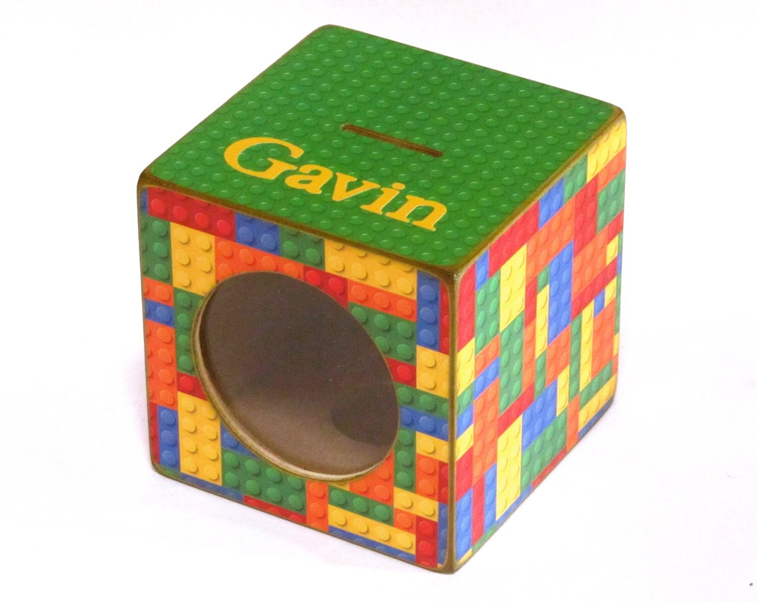 LEGO Wood Piggy Bank Box Kids Coin Bank with Window