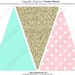 Pink Mint Gold Pendant Banner Birthday party decorations coral