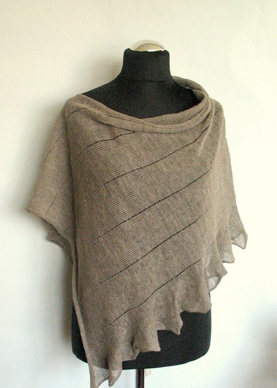 Linen Shawl Cape Clothing Natural Gray Stripes Striped