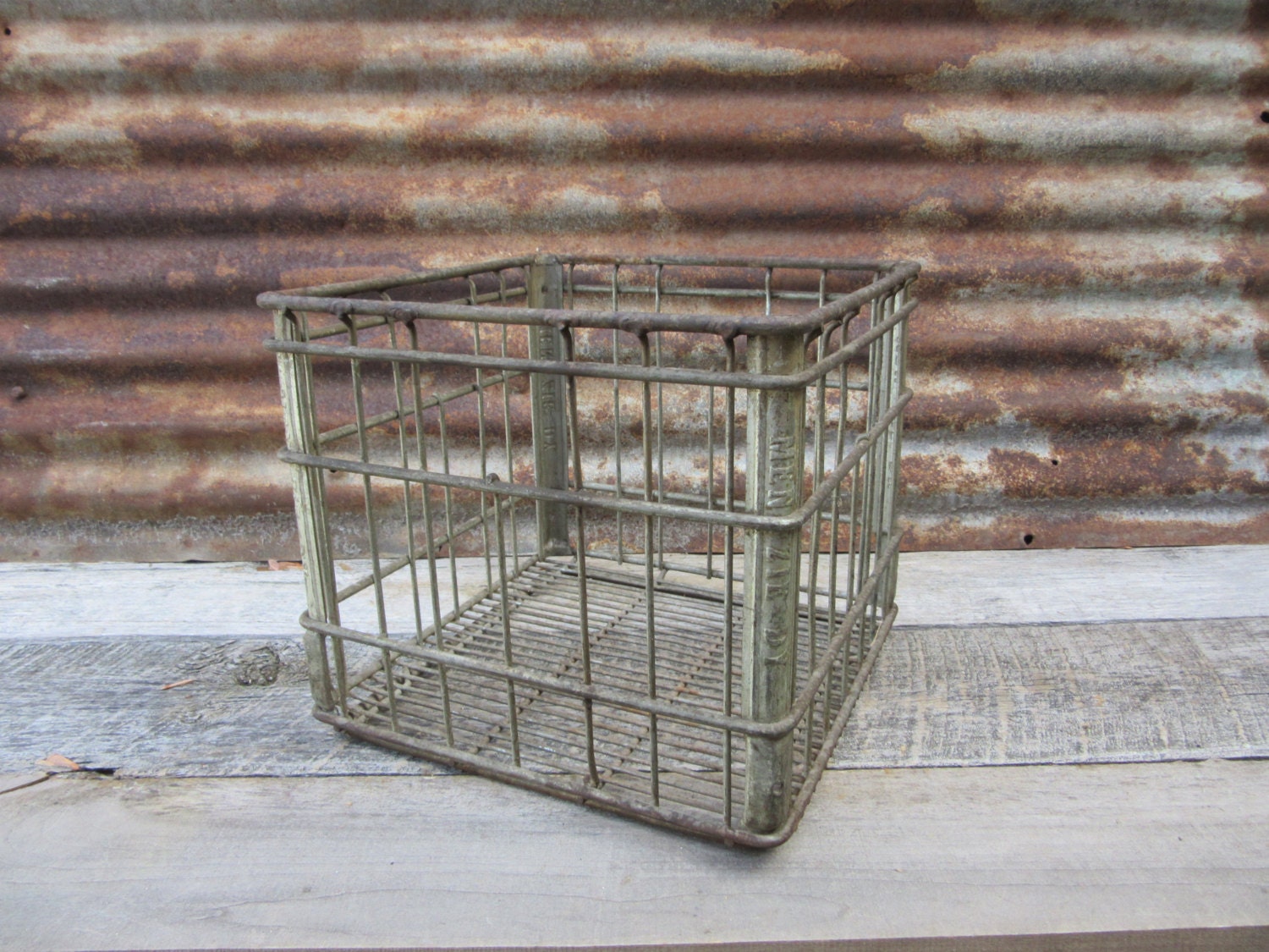 Vintage Wire Basket Milk Bottle Crate Box MENZIE Industrial Salvage ...