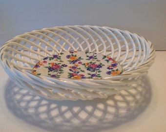 Vintage Wire Basket Popcorn Popper w Green wooden handle Metal