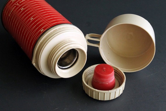 Vintage Small Happy Home Thermos Brand Red Lunch Box Thermos