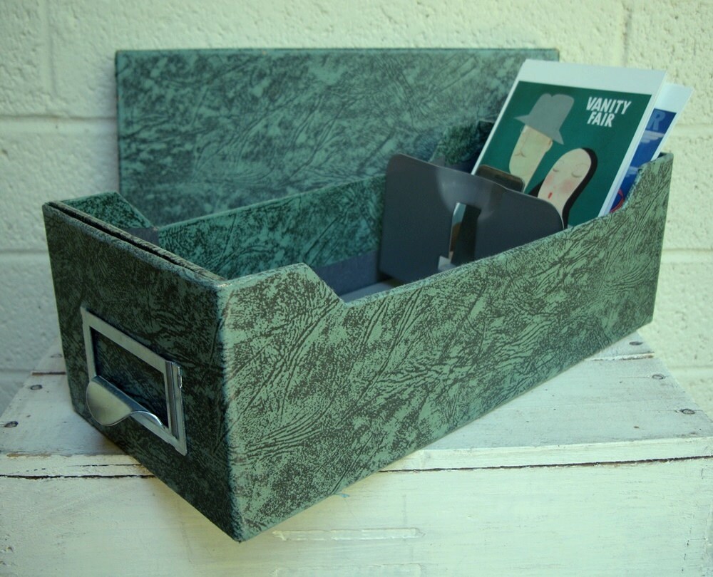 Vintage ‘Mad Men’ GREEN File Box: Card File, Photo BOX with Slider ...