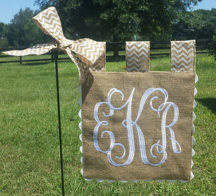Custom Monogram Burlap Garden Flag by sewgoddesscreations