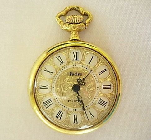 Pedre Pocket Watch Vintage Wind Up 17 Jewels Works Florentine