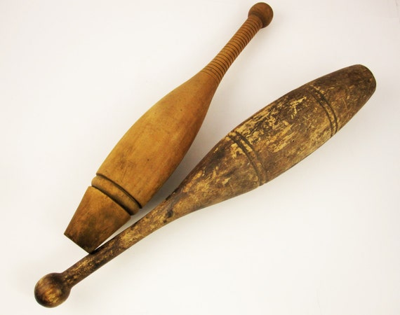 Primitive Turned Wooden Indian Clubs Wood by TheBrownSuitcase