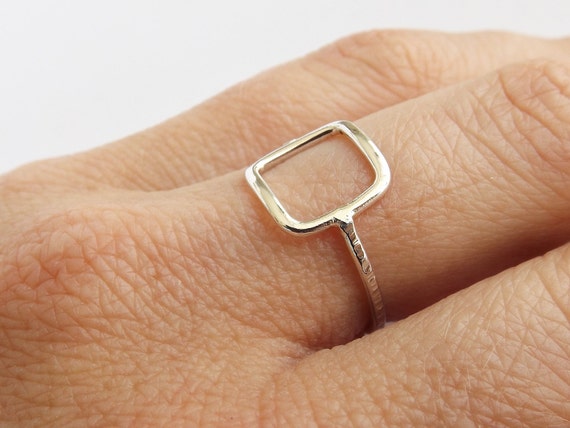 Square Ring Stacking Rings Modern Rings Silver Geometric