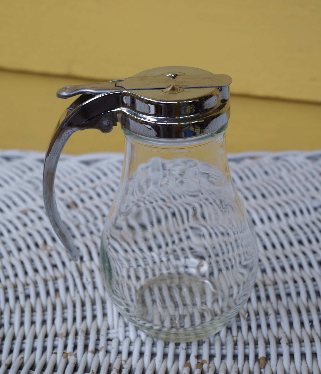 Vintage 1940s or 1950s Dripcut Glass and Chrome Syrup Pitcher Creamer ...