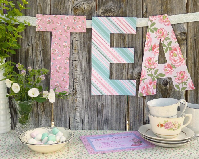 Tea Party Banner Printable Decoration: Shabby Chic Design in